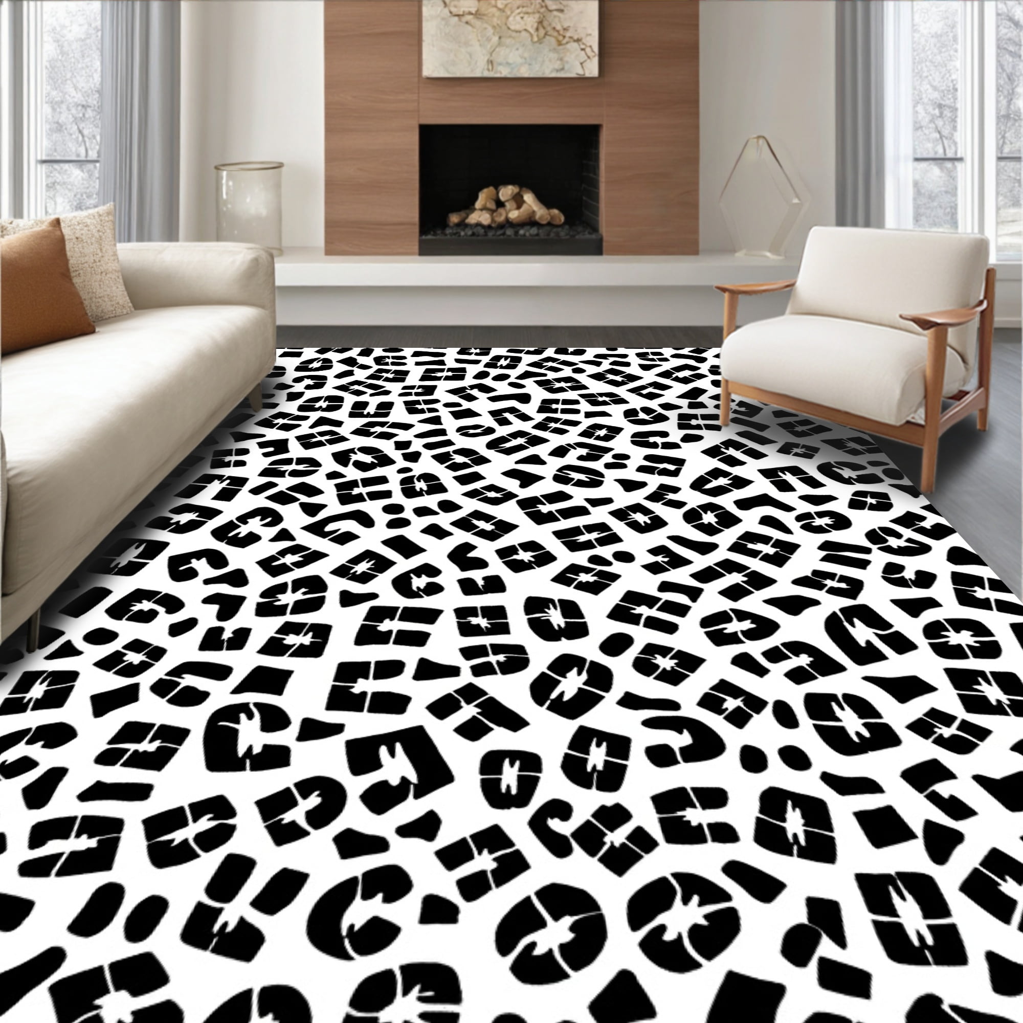 Flatwoven High Traffic Area Rug, Monochrome Interlocking Spotted with ...