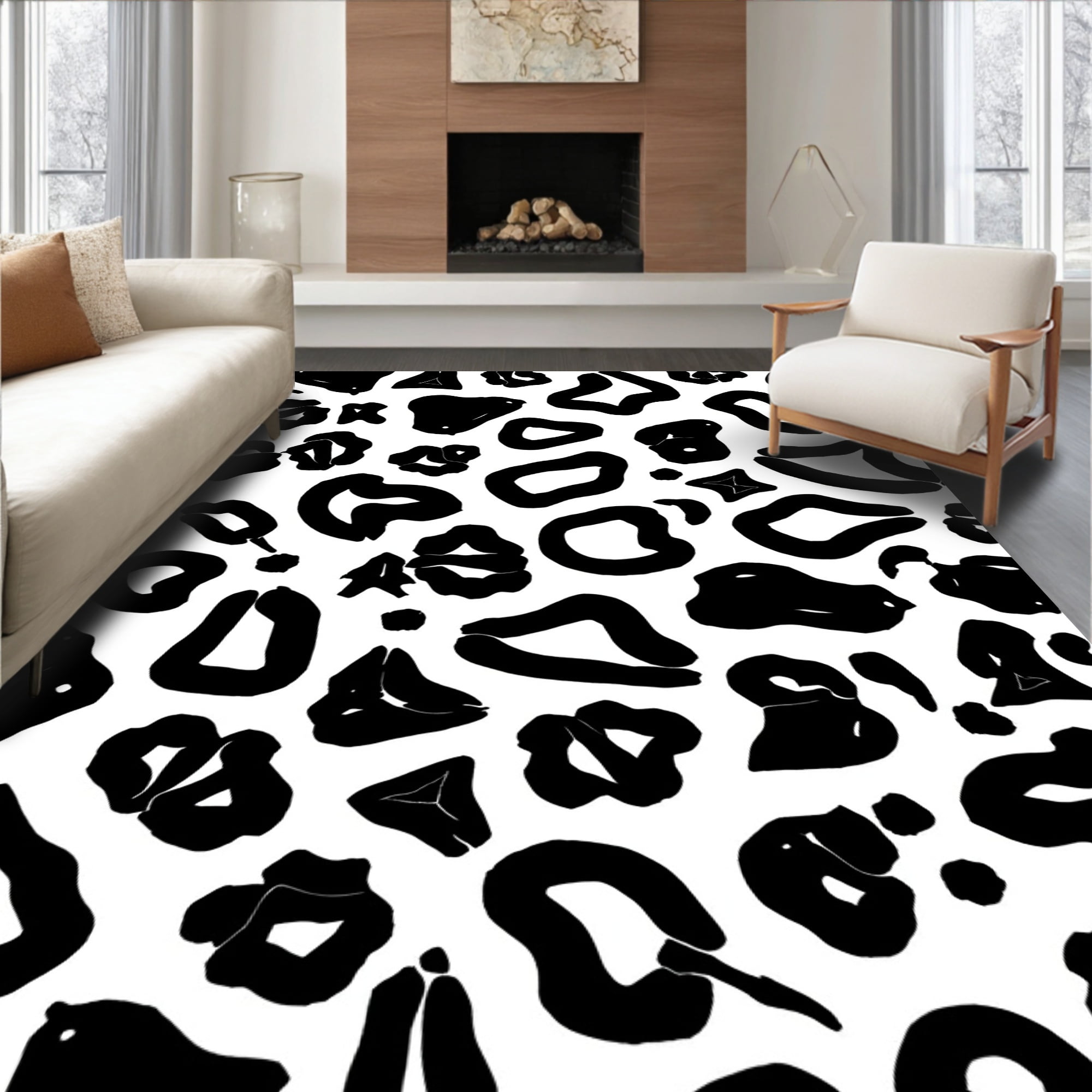 Flatwoven High Traffic Area Rug, Monochrome Interlocking Spotted With ...