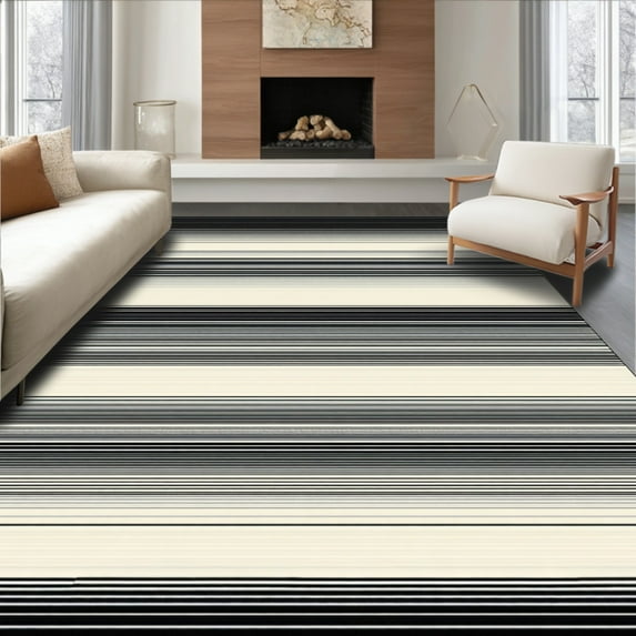 Flatwoven High Traffic Area Rug, Monochrome Interlocking Stripe, Non ...