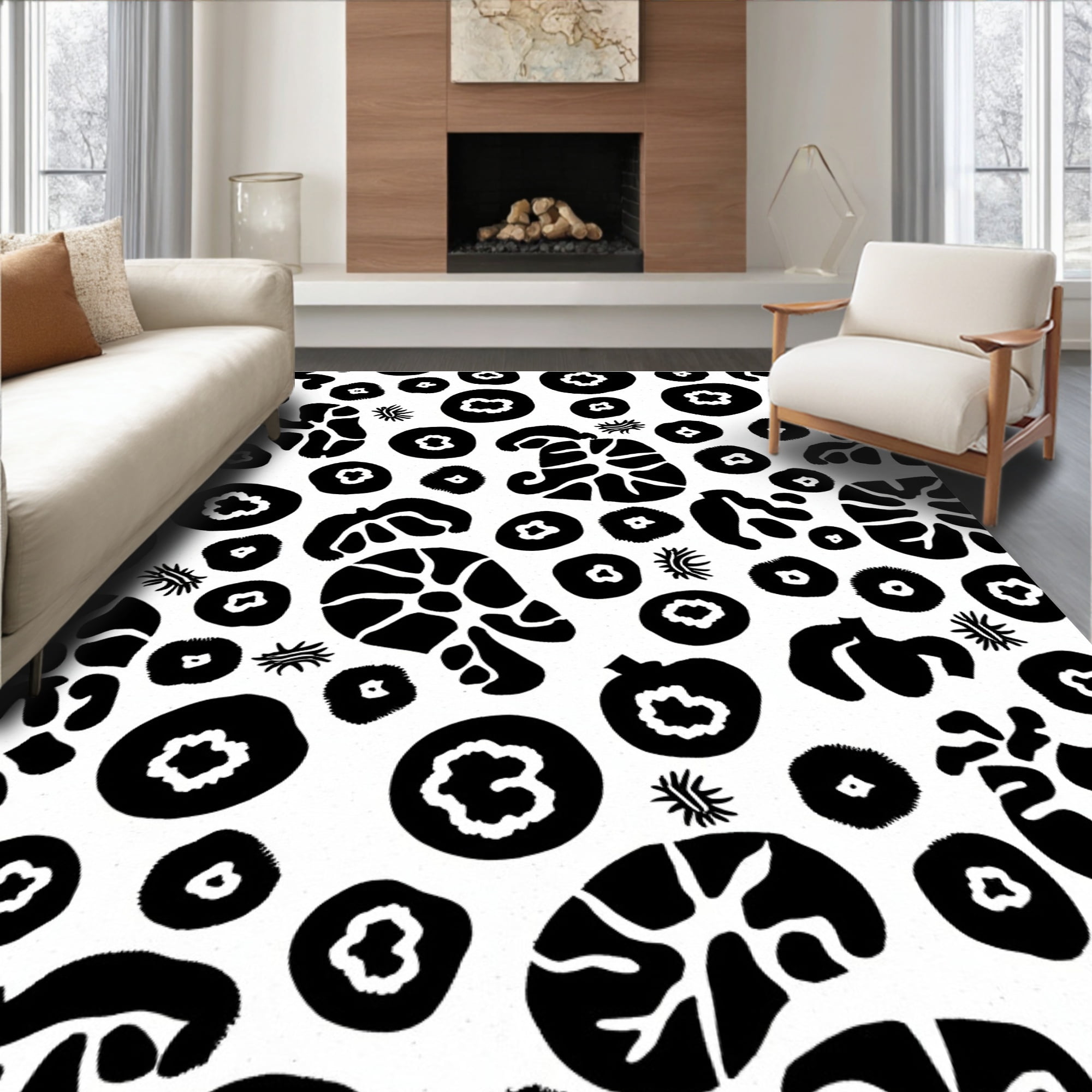 Flatwoven High Traffic Area Rug, Monochrome Retro Abstract Animal ...