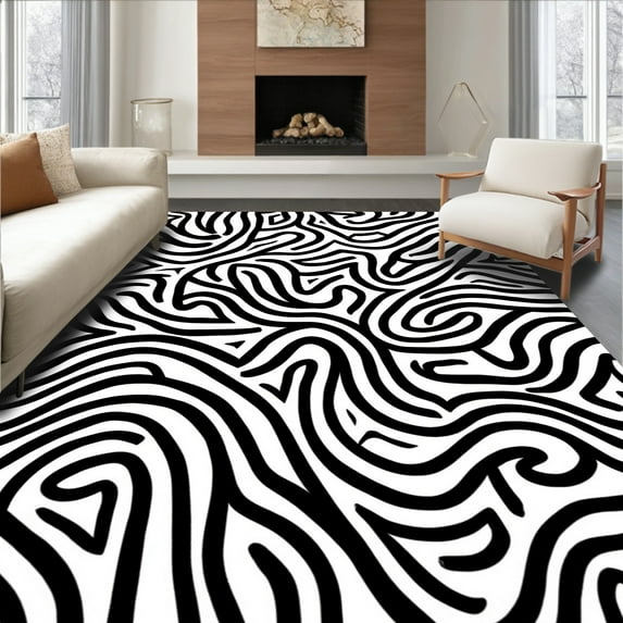 Flatwoven High Traffic Area Rug, Monochrome Stripe Abstract Wildlife ...