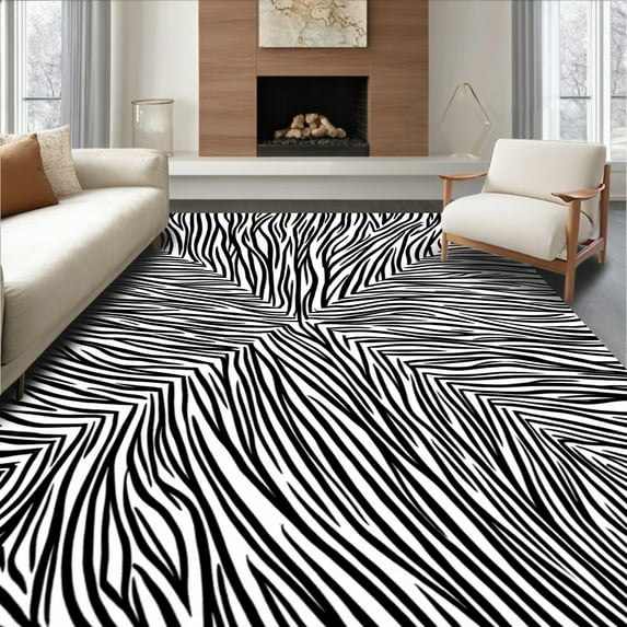 Flatwoven High Traffic Area Rug, Monochrome Striped Feline Print, Non ...