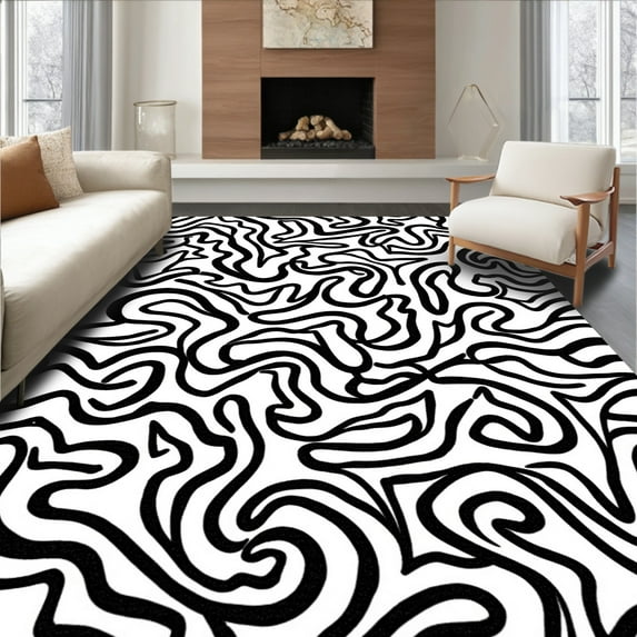 Flatwoven High Traffic Area Rug, Monochrome Tribal Snake Design ...