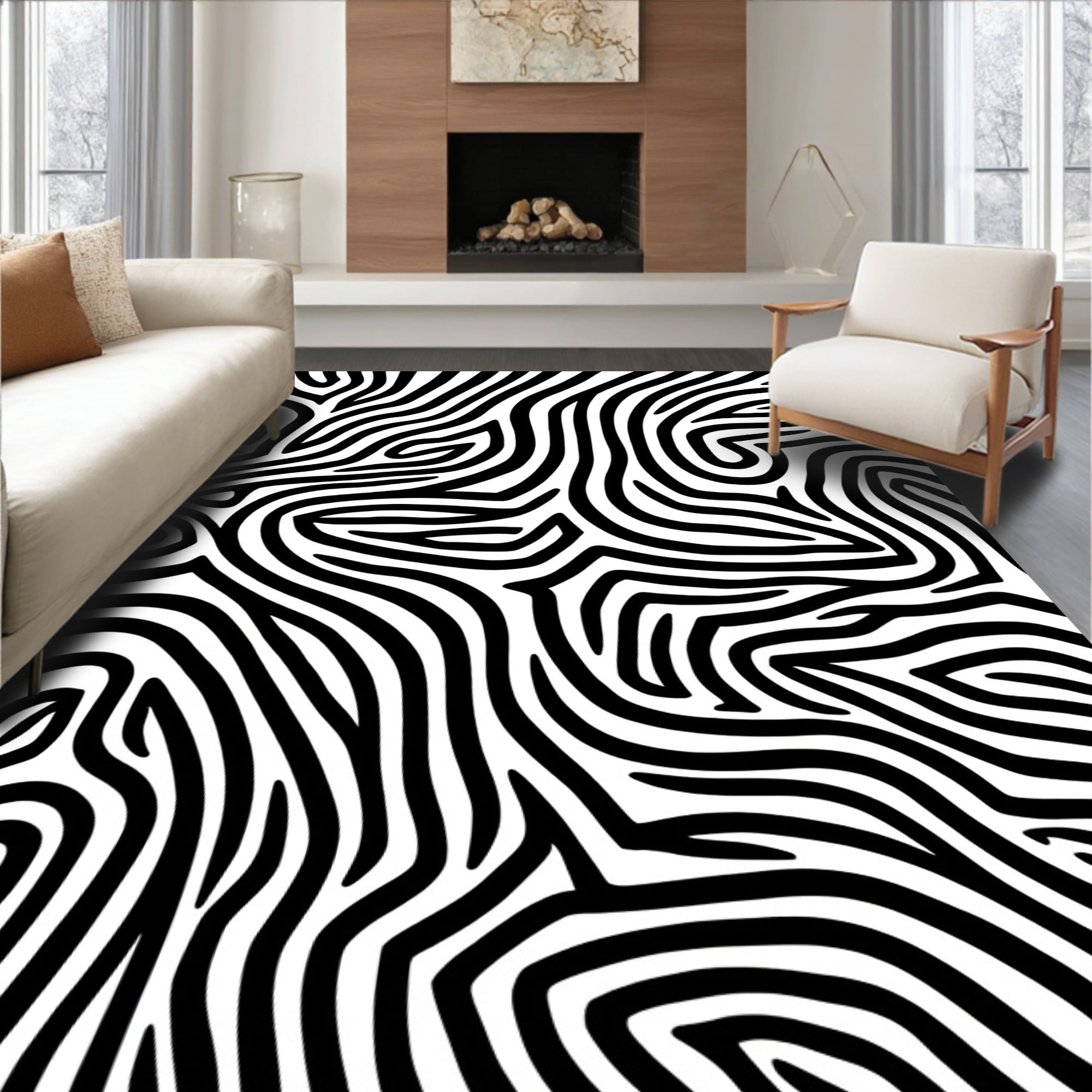 Flatwoven High Traffic Area Rug, Monochrome Zebra Stripe with Dynamic ...