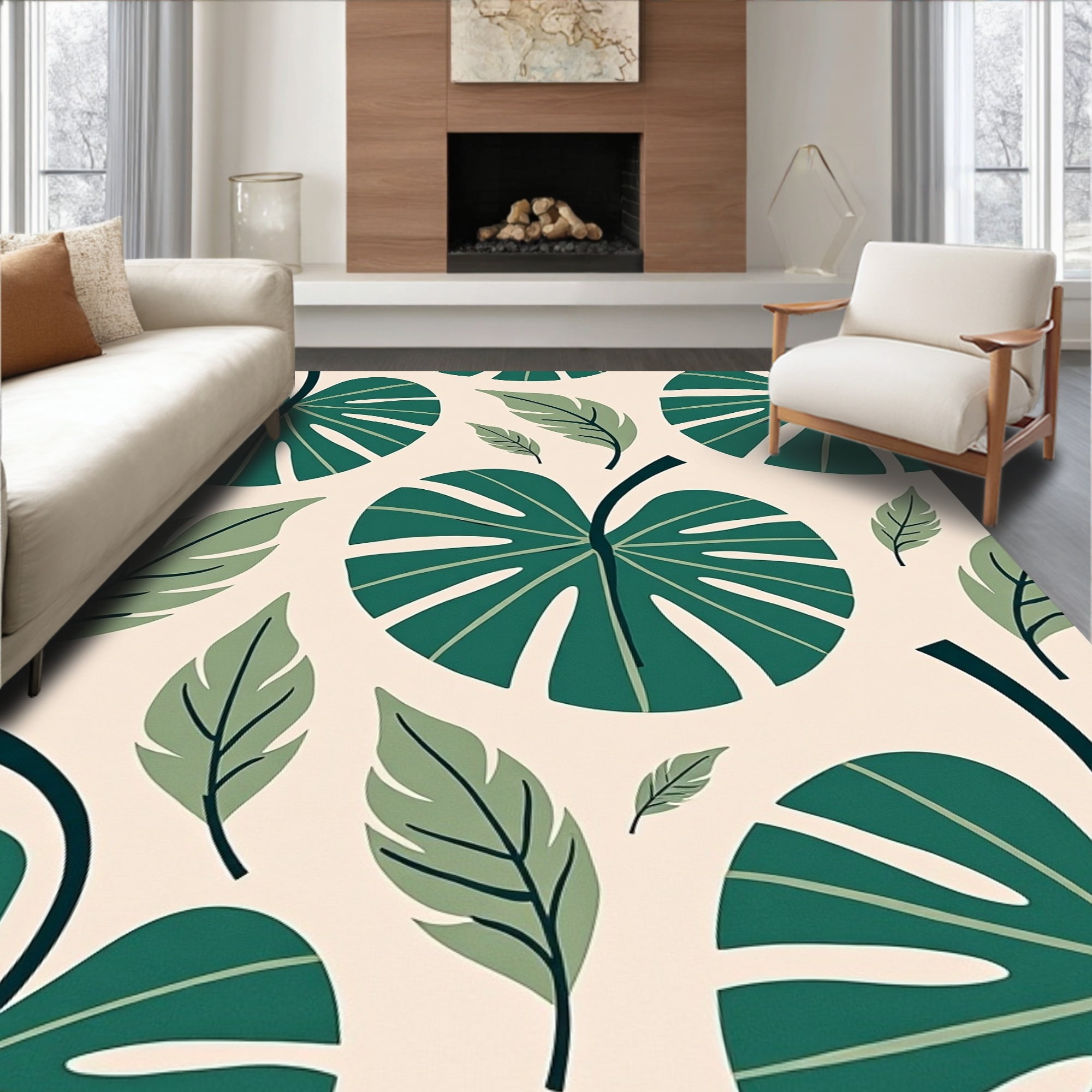ODIKA 5'x7' Machine Washable Non-Slip Area Rug, Monstera Leaf with ...