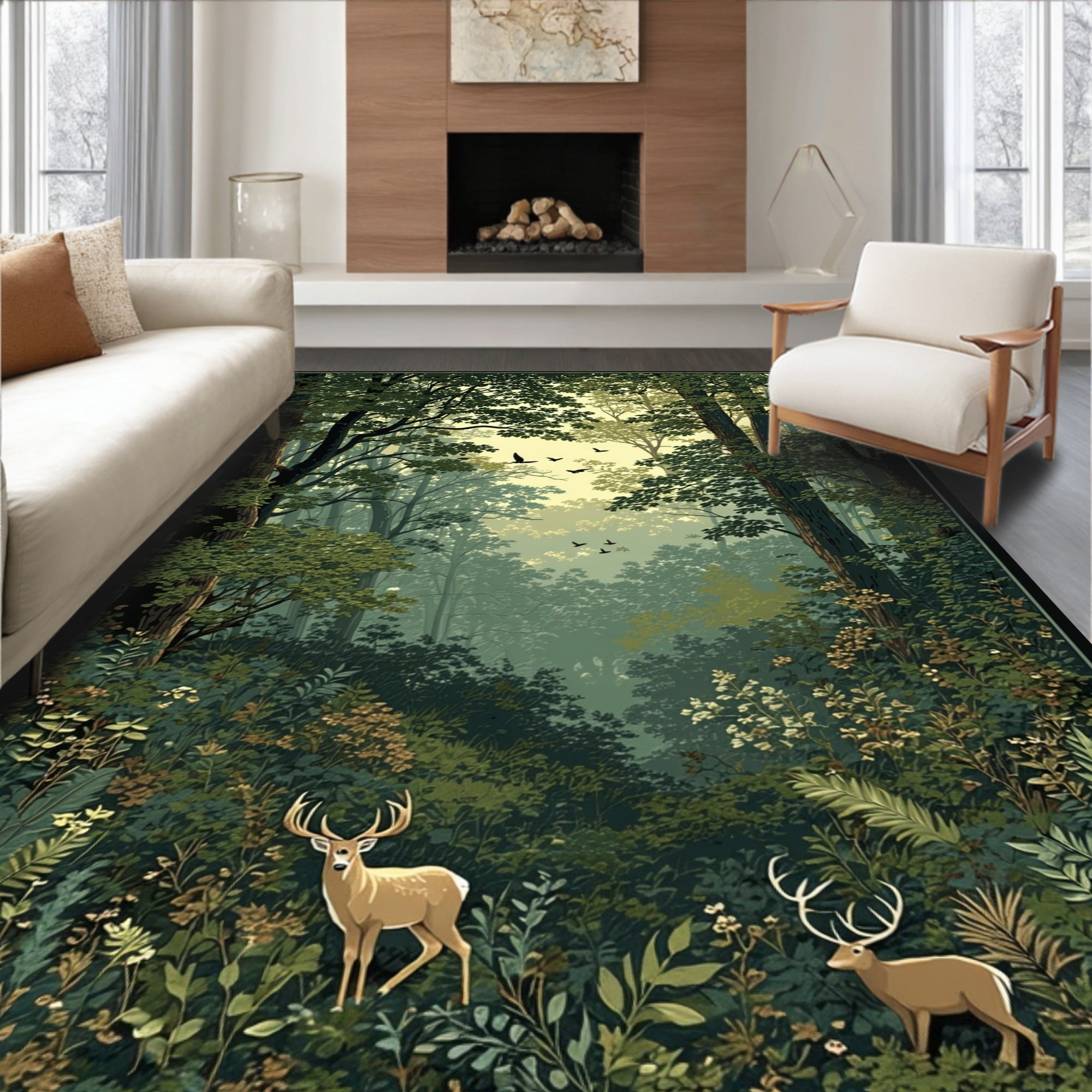 Flatwoven High Traffic Area Rug, Moody Forest Canopy Design with ...