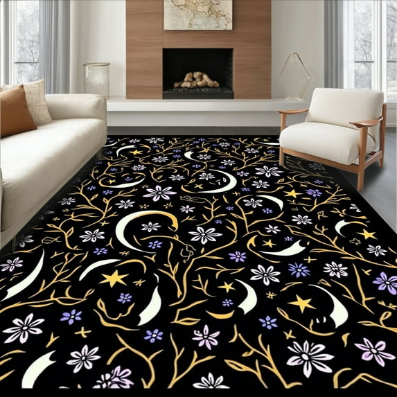 Flatwoven High Traffic Area Rug, Mystic Black Cat Silhouettes Amidst ...