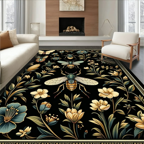 Flatwoven High Traffic Area Rug, Mystic Insect Bloom Artistic Bug, Non ...