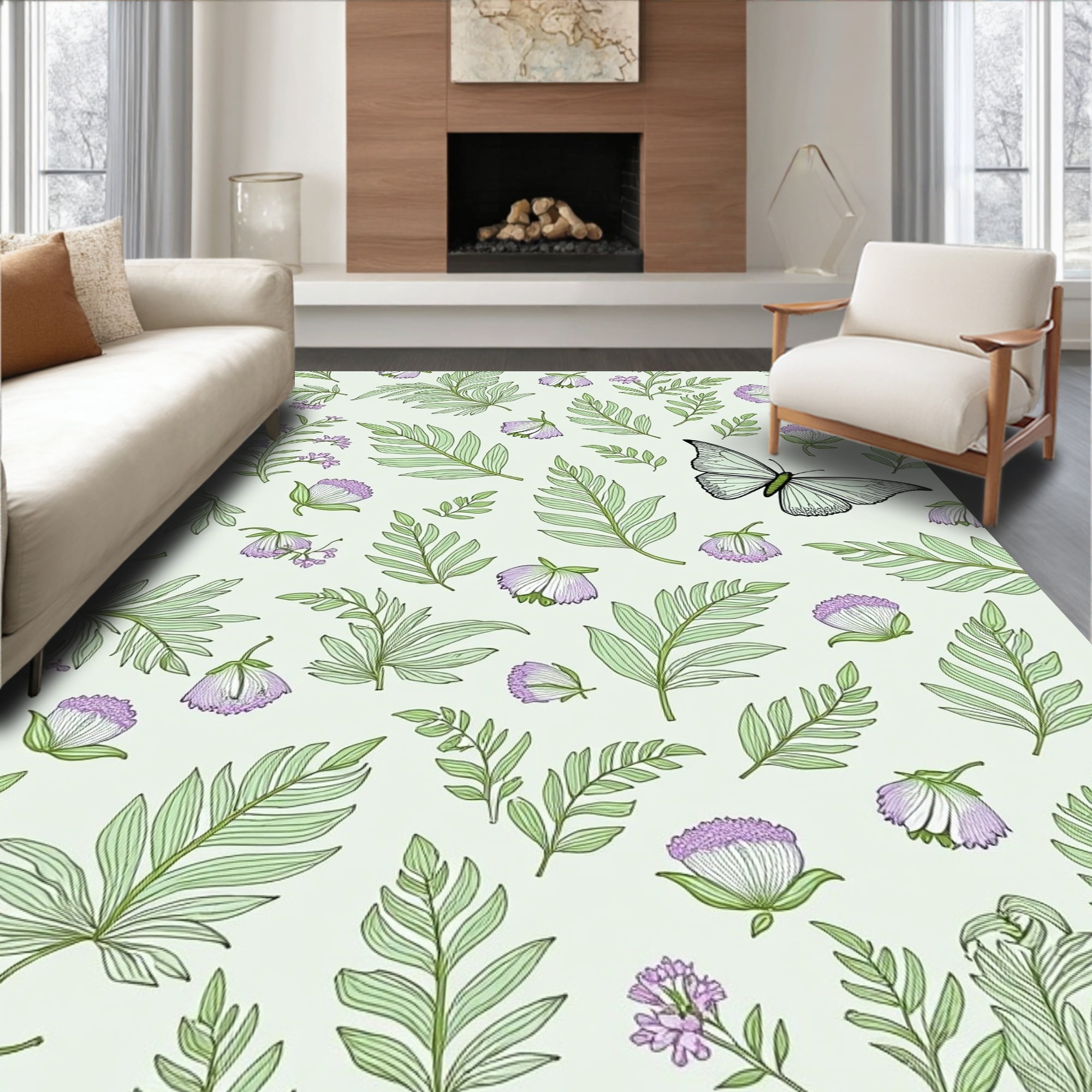 Flatwoven High Traffic Area Rug, Mystic Meadow Butterfly & Botanical ...