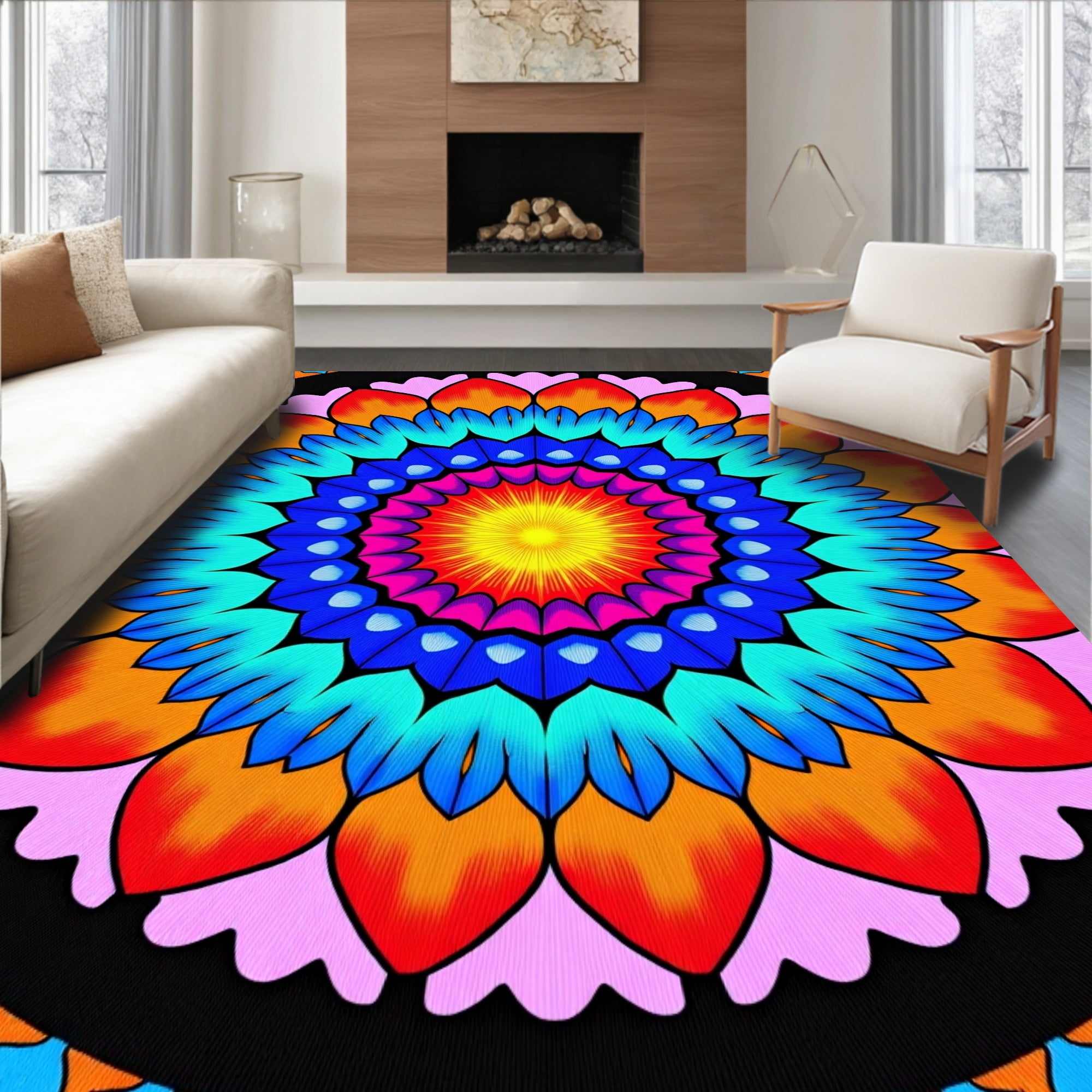 Flatwoven High Traffic Area Rug, Mystic Prism Bloom Interwoven Motif ...
