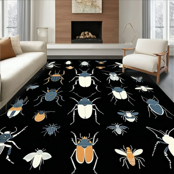 Flatwoven High Traffic Area Rug, Mystical Beetle Collection Artistic ...