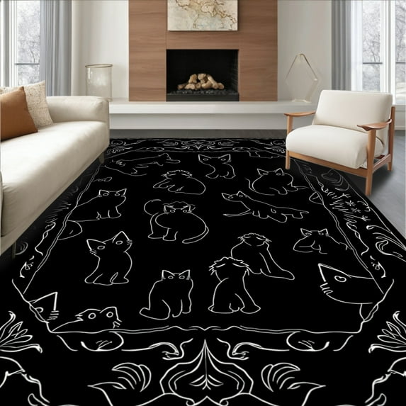 Flatwoven High Traffic Area Rug, Mystical Feline Silhouette With ...