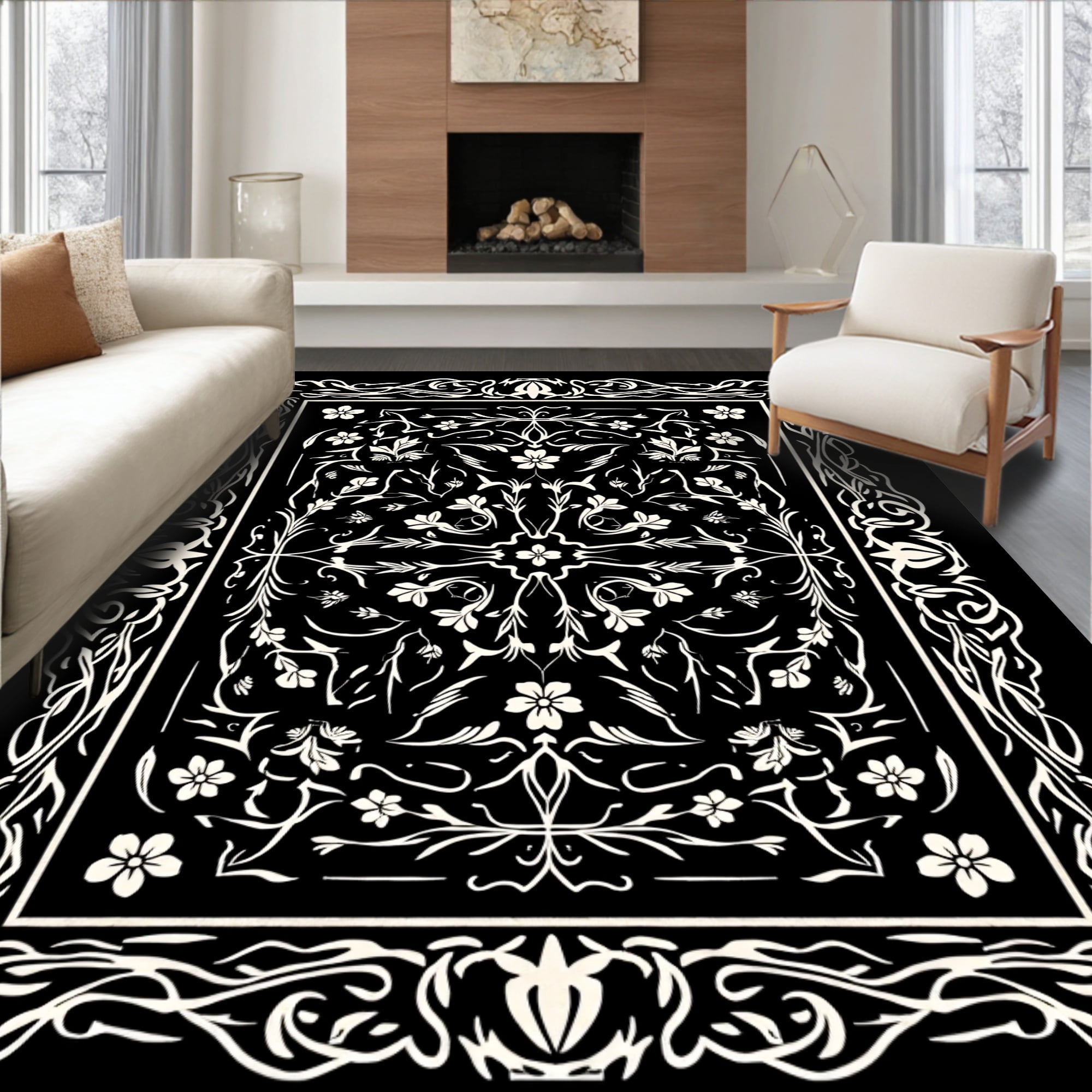 Flatwoven High Traffic Area Rug, Mystical Forest Scene with Elegant ...