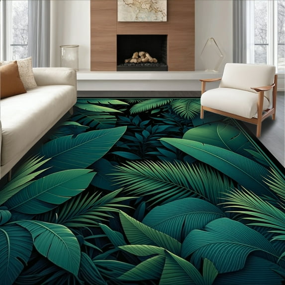 Flatwoven High Traffic Area Rug, Mystical Jungle Nocturne With Exotic ...
