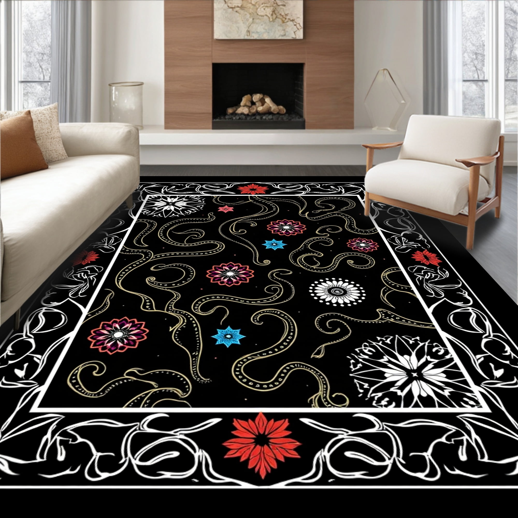 Flatwoven High Traffic Area Rug, Mystical Snake with Enigmatic Gothic ...