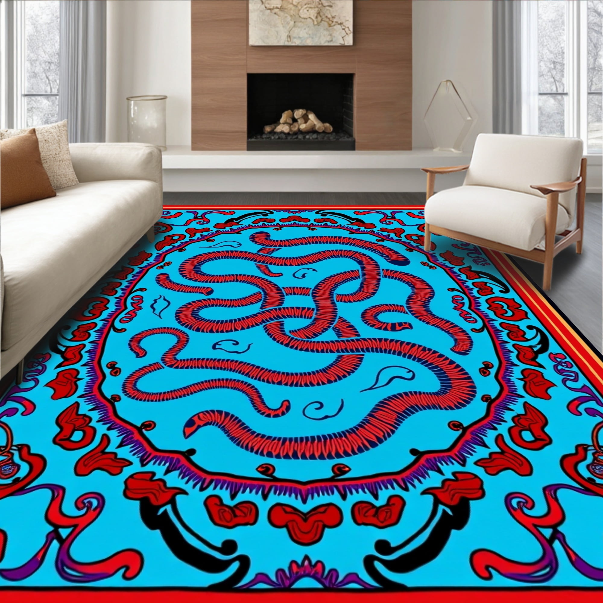 Flatwoven High Traffic Area Rug, Mythic Beast Featuring Coiling Snakes ...