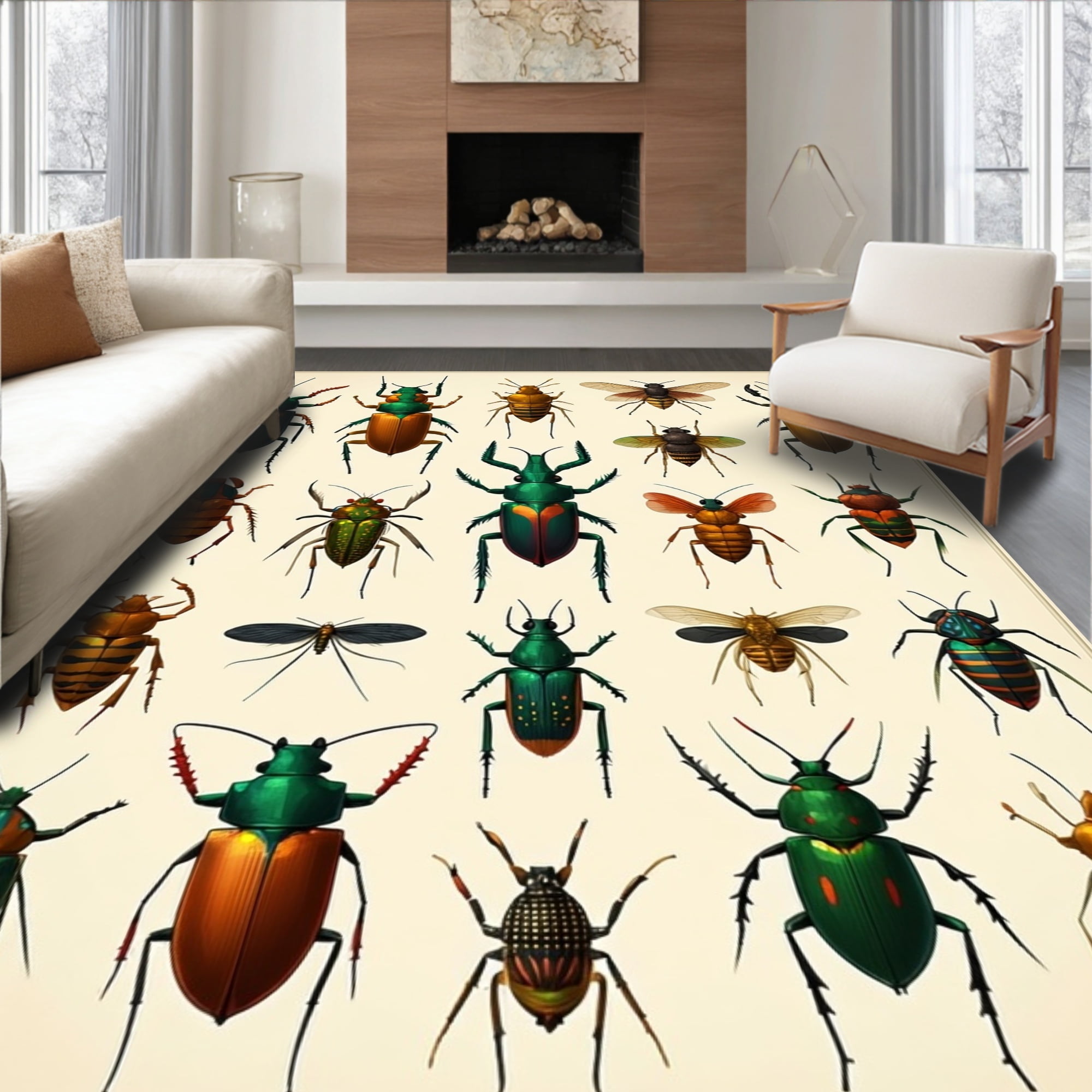 Flatwoven High Traffic Area Rug, Natural History Beetle Study Print ...