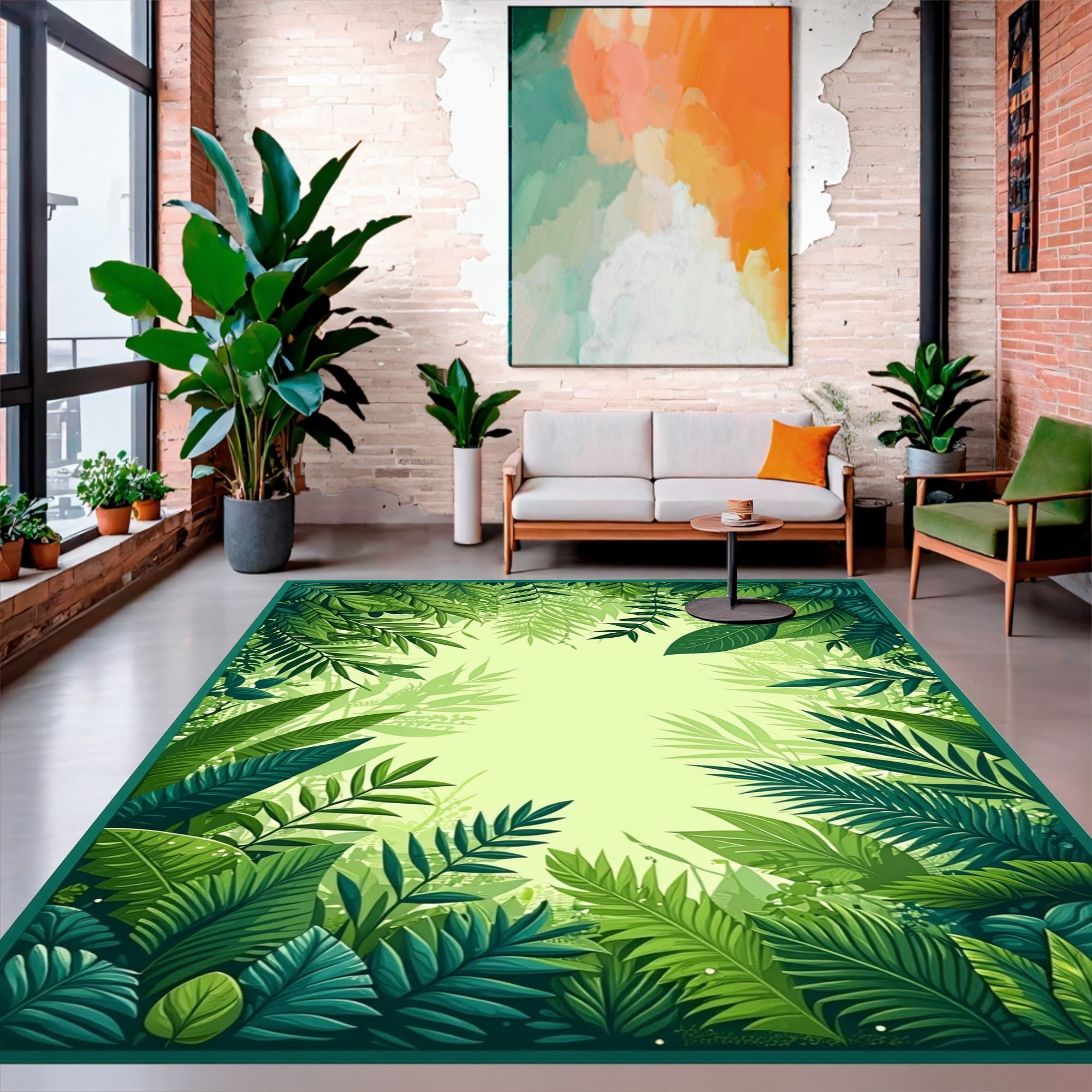 Flatwoven High Traffic Area Rug, Nature Embrace with Exotic Plant, Non ...