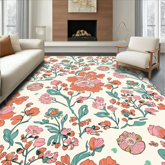 Flatwoven High Traffic Area Rug, Nature Inspired Floral Pathway Design ...