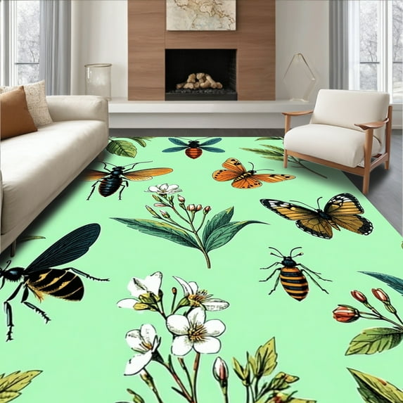 Flatwoven High Traffic Area Rug, Nature Symphony With Delicate Insect ...