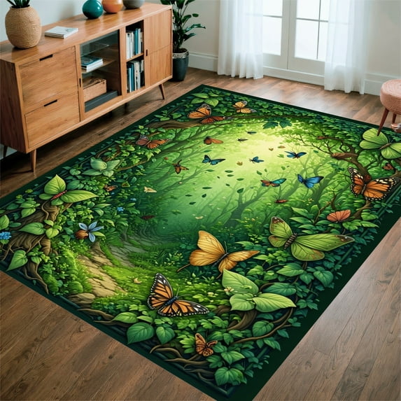 Flatwoven High Traffic Area Rug, Nature s Embrace Green Insect, Non ...
