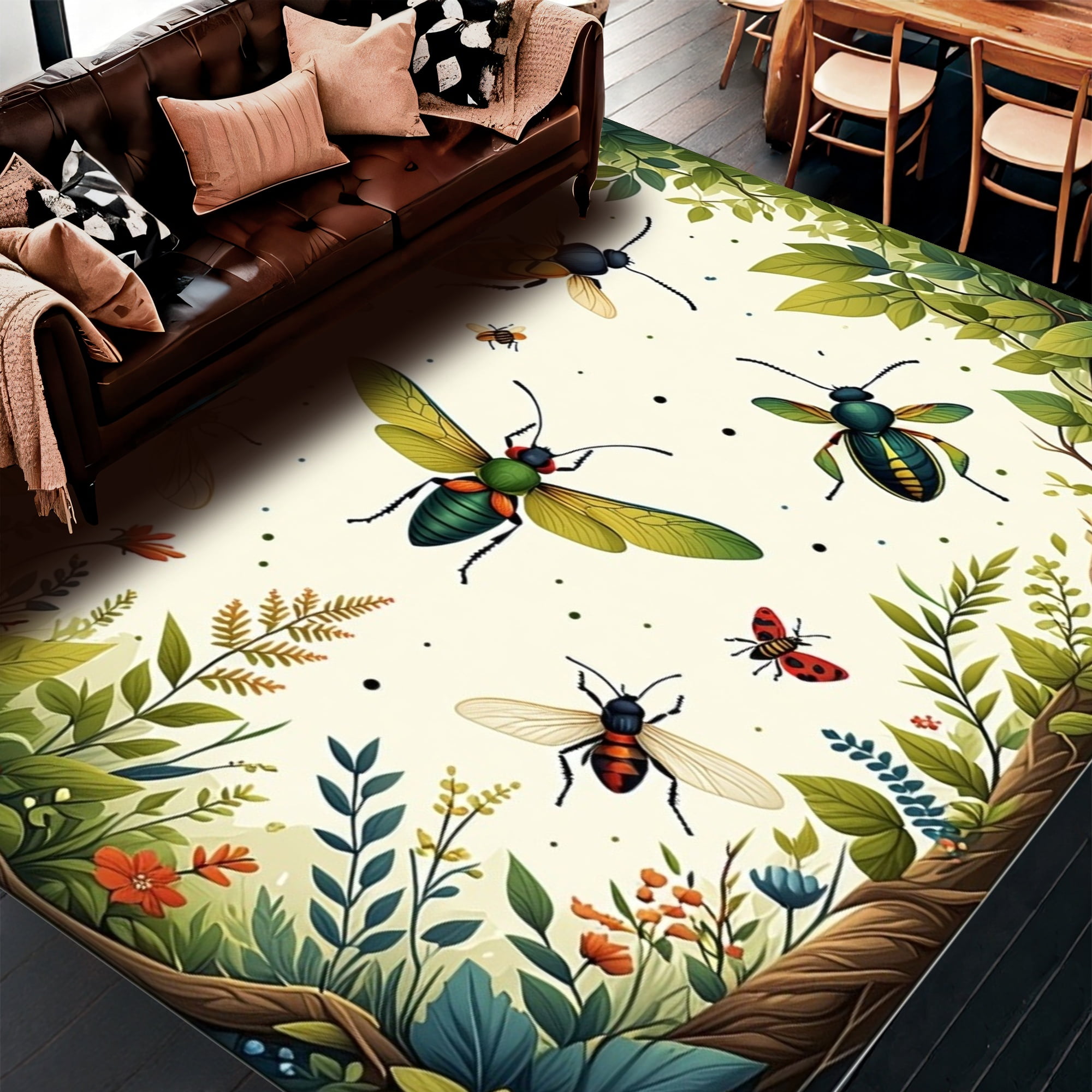 Flatwoven High Traffic Area Rug, Nature s Embrace Insect, Non Slip ...