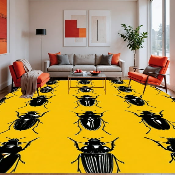Flatwoven High Traffic Area Rug, Nature s Enchanting Beetles, Non Slip ...