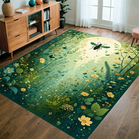 ODIKA 3'x5' Machine Washable Non-Slip Area Rug, Nature s Insect Art ...