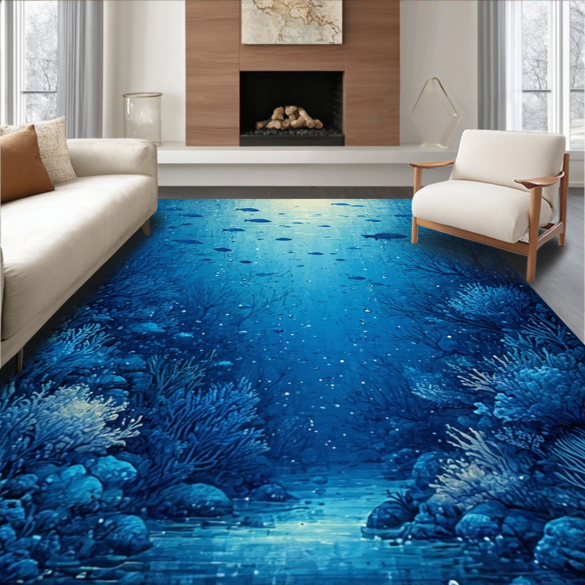 ODIKA 4'x6' Machine Washable Non-Slip Area Rug, Nautical Voyage Ocean ...
