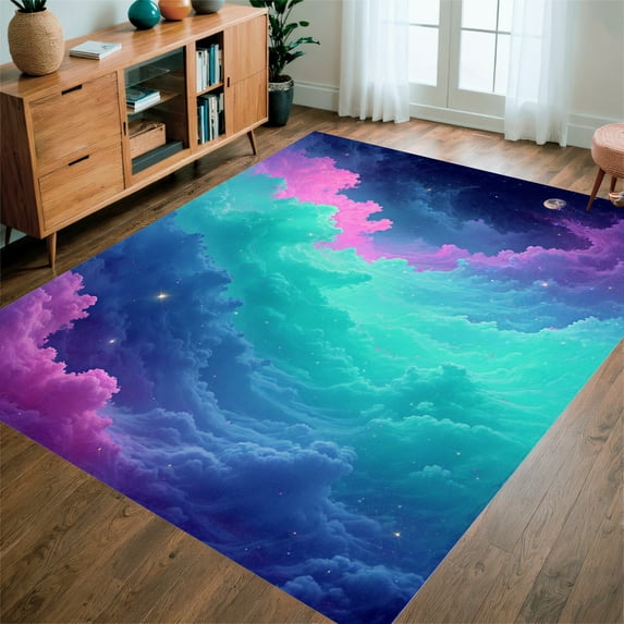 Flatwoven High Traffic Area Rug, Nebula Cloudscape Ethereal Space Hues ...