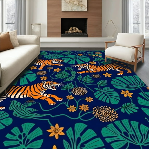 ODIKA 4'x6' Machine Washable Non-Slip Area Rug, Noble Feline Among ...