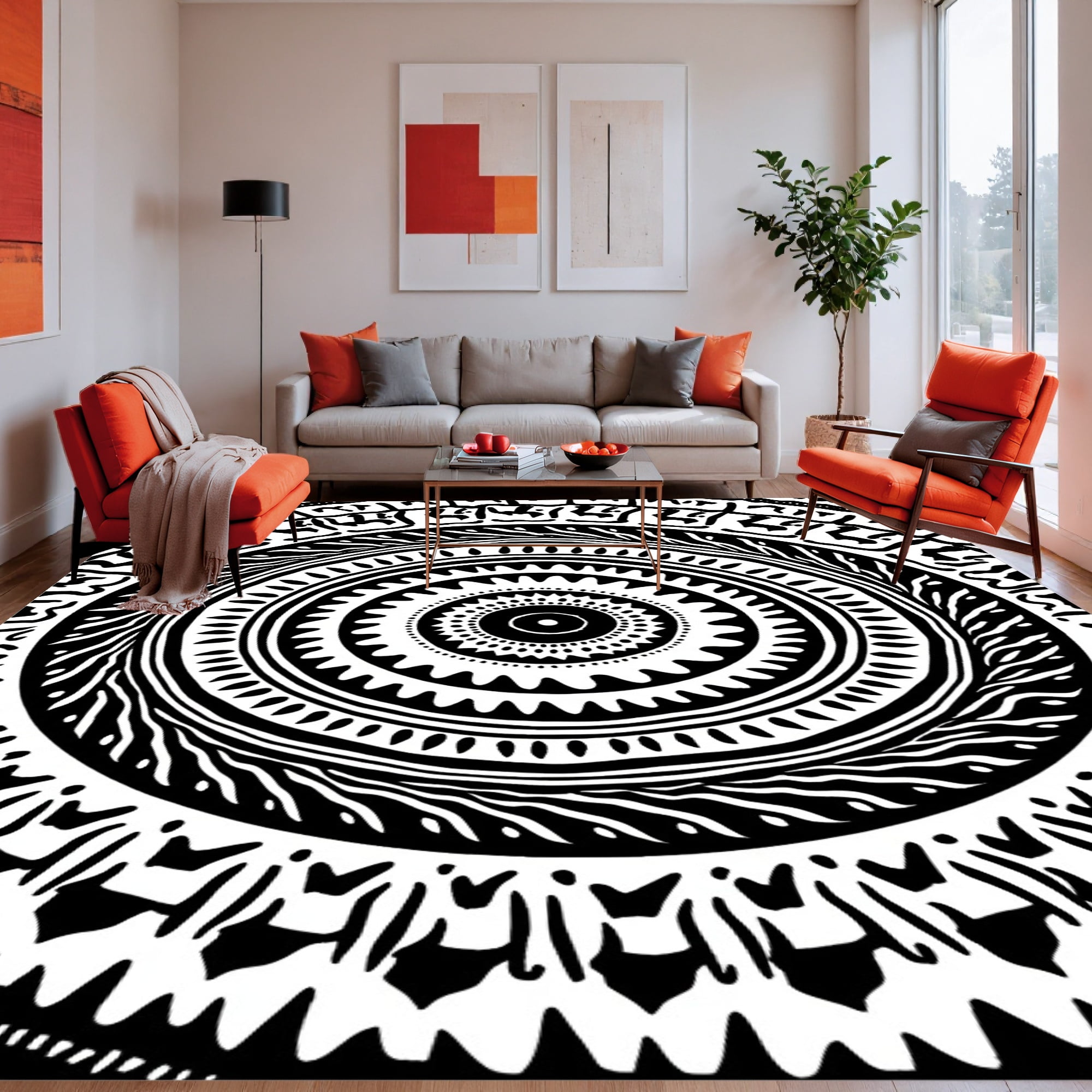 Flatwoven High Traffic Area Rug, Noble Predator Disc Shaped Artistic ...