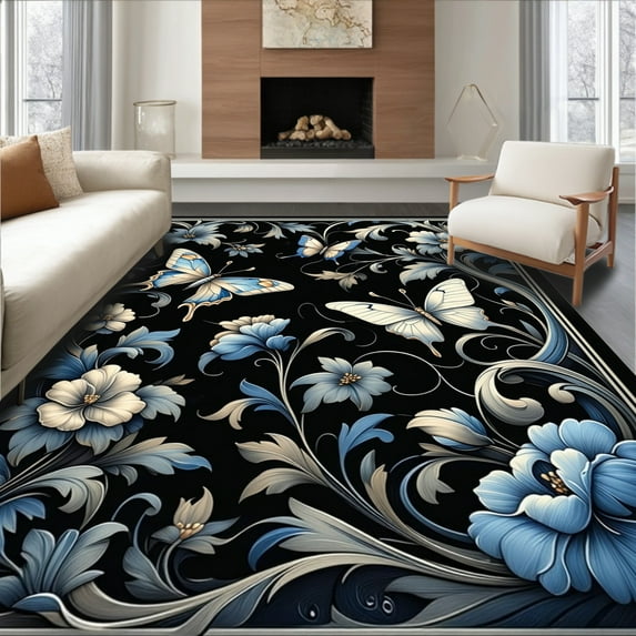 Flatwoven High Traffic Area Rug, Nocturnal Flora and Butterfly Tapestry ...