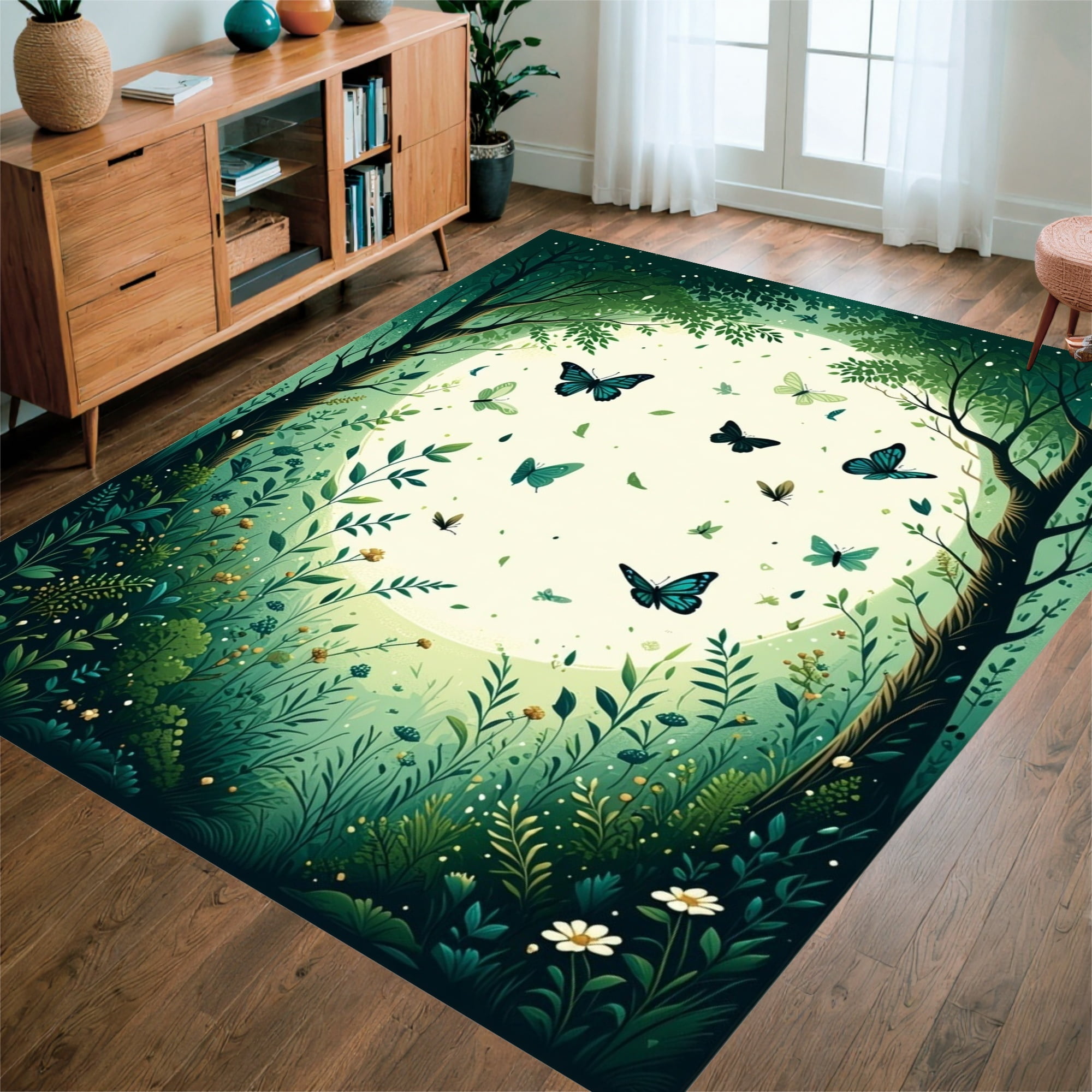 Flatwoven High Traffic Area Rug, Nocturnal Insect Symphony Moonlit ...