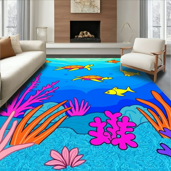 ODIKA 6'x6' Machine Washable Non-Slip Area Rug, Ocean Dreamscape ...