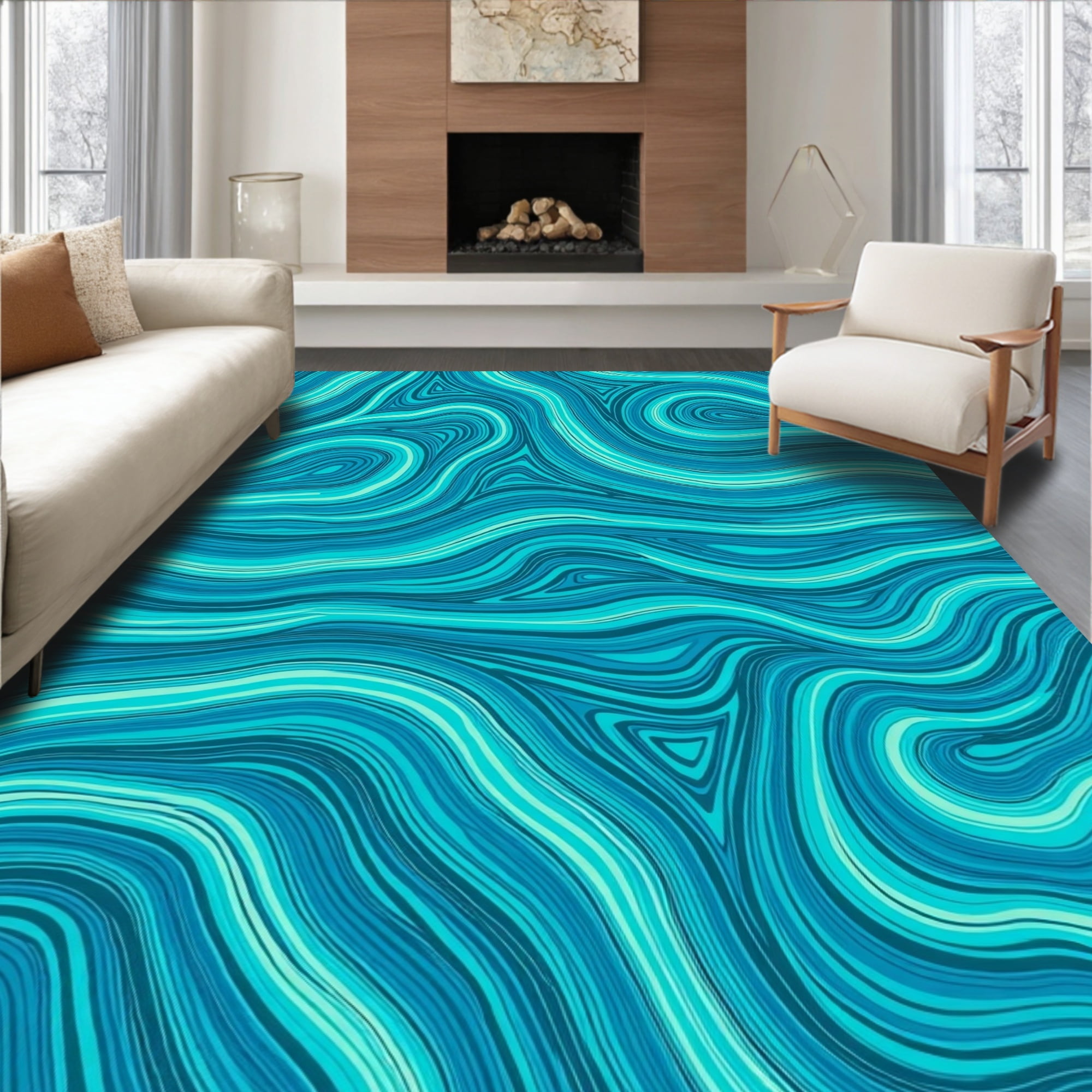 Flatwoven High Traffic Area Rug, Ocean Wave Ripple Texture Pile Accent ...