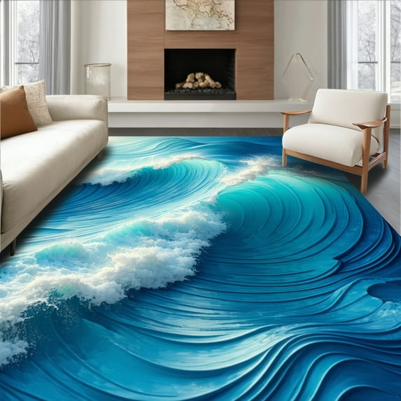 ODIKA 5x7 Machine Washable Non-Slip Area Rug, Coastal High Traffic Rug ...