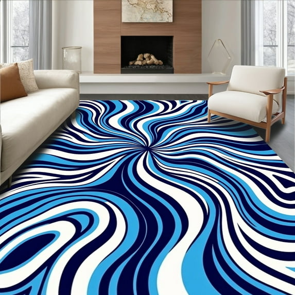 Flatwoven High Traffic Area Rug, Oceanic Current Motif, Non Slip, Stain ...