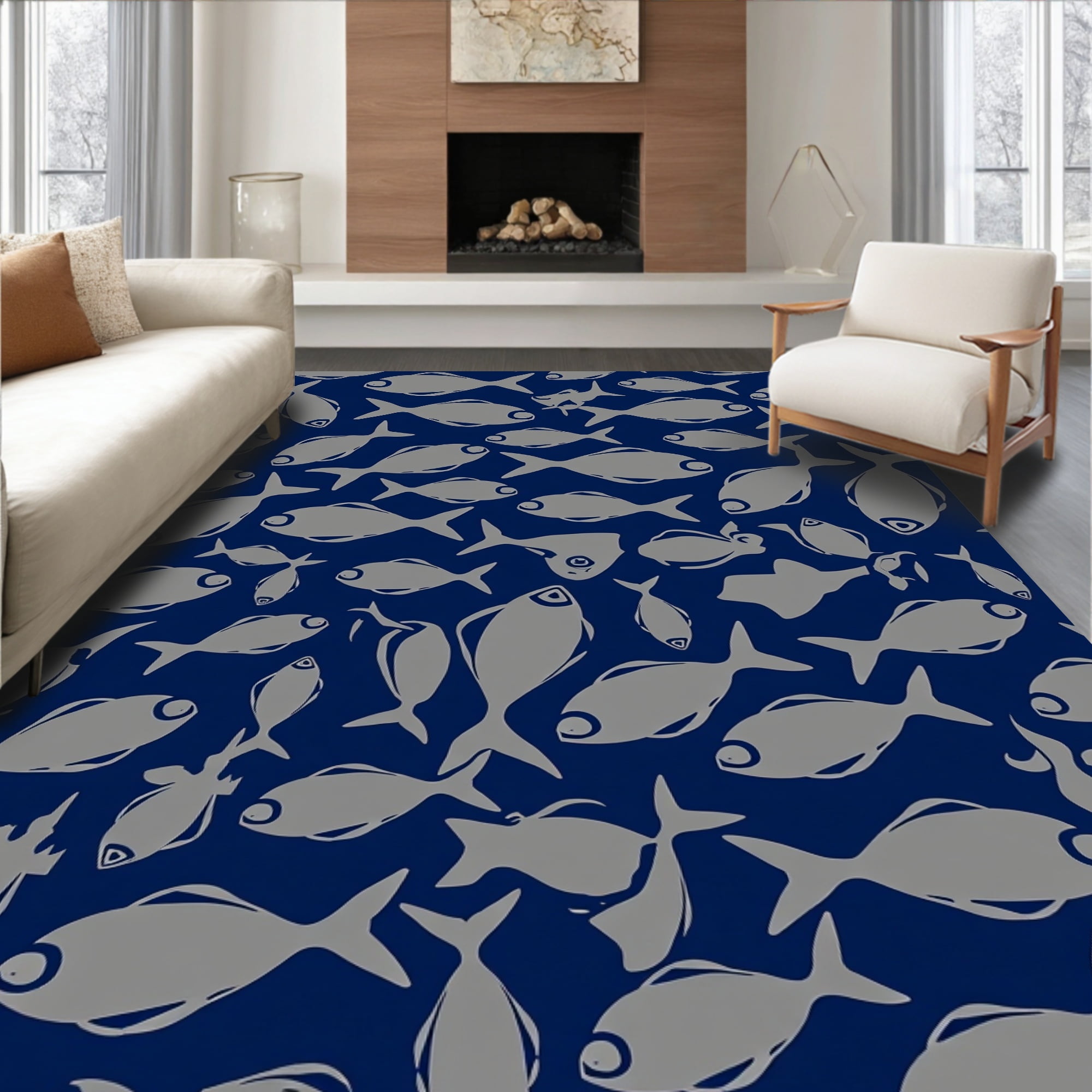 Flatwoven High Traffic Area Rug, Oceanic Depths Schooling Fish ...