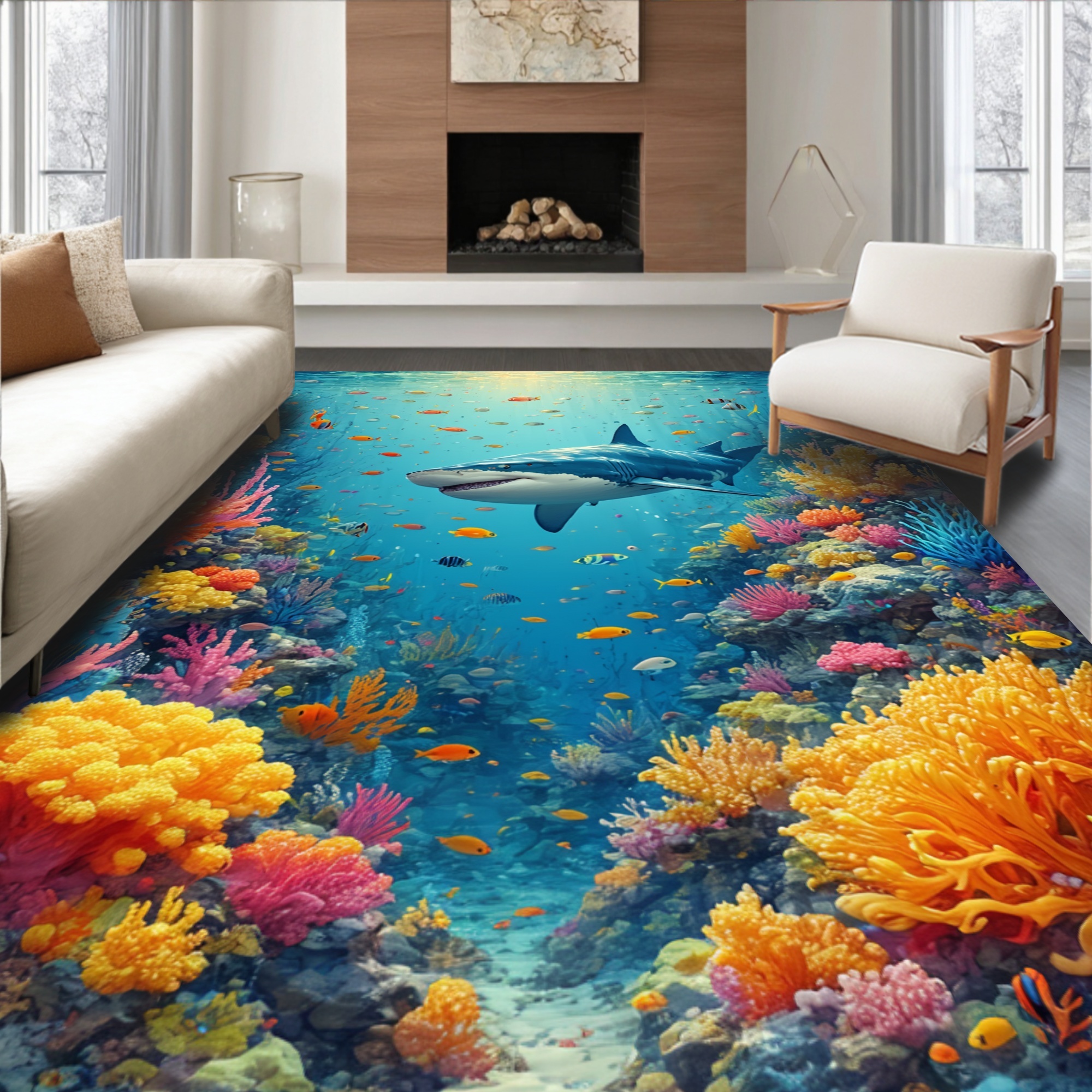 ODIKA 4'x6' Machine Washable Non-Slip Area Rug, Oceanic Predator Deep ...