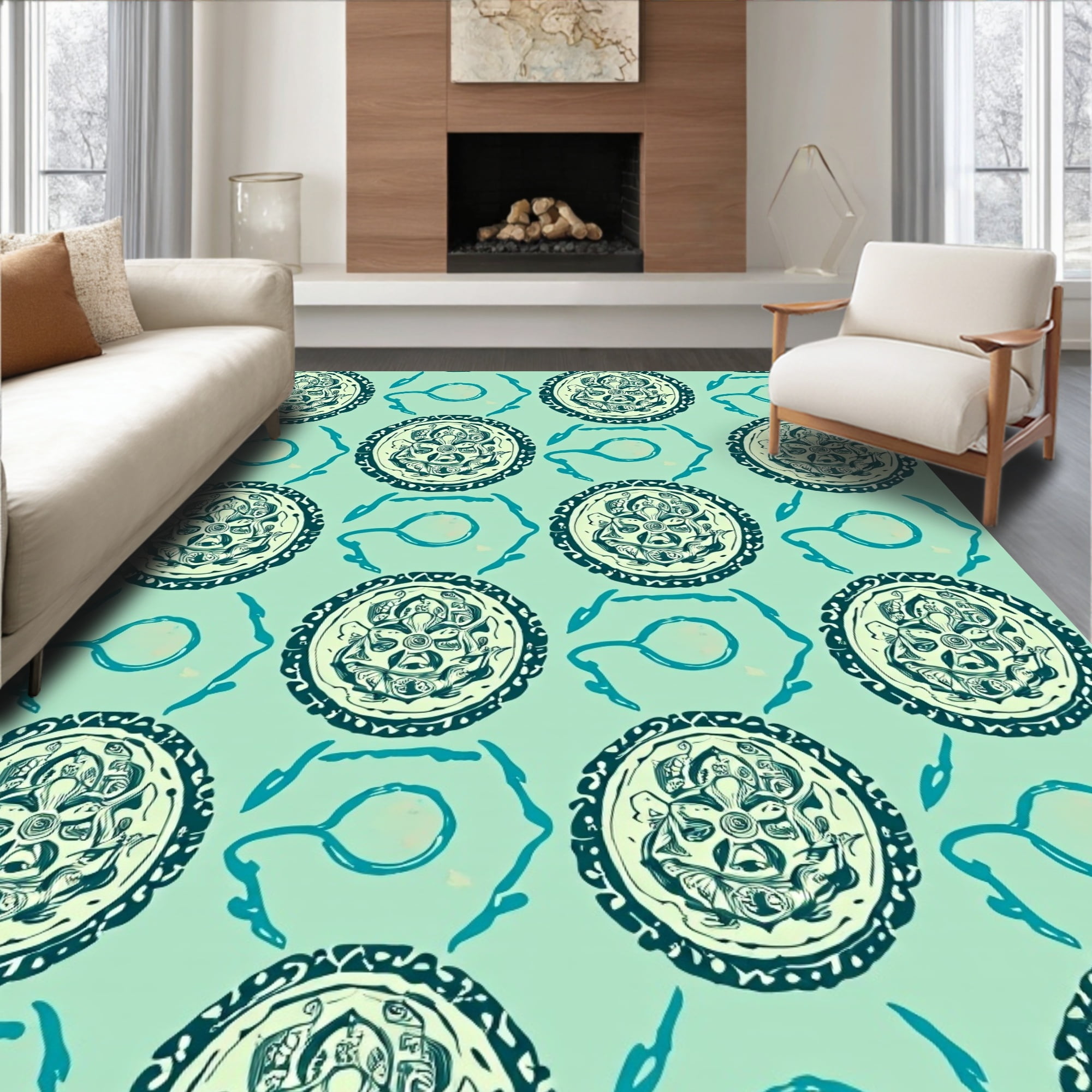Flatwoven High Traffic Area Rug, Oceanic Turtle Parade with Shell ...