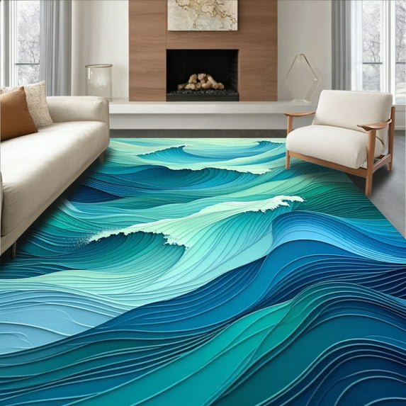 ODIKA 2'x3' Machine Washable Non-Slip Area Rug, Oceanic Wave Ripple ...