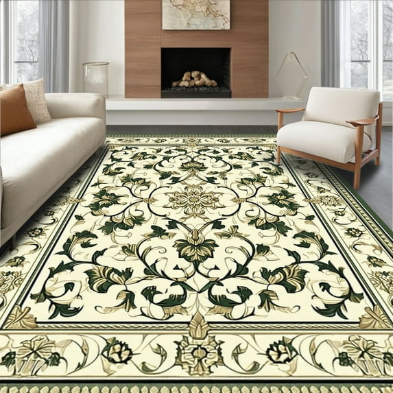 Flatwoven High Traffic Area Rug, Oval Baroque Inspired with Symmetrical ...