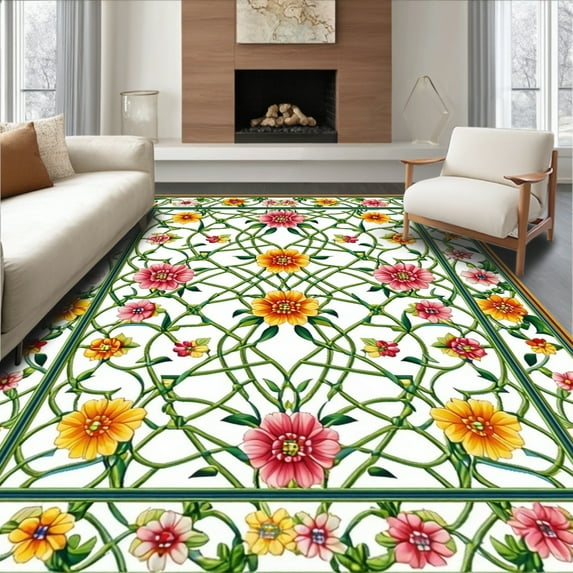 Flatwoven High Traffic Area Rug, Paradise Garden Trellis with Exotic ...