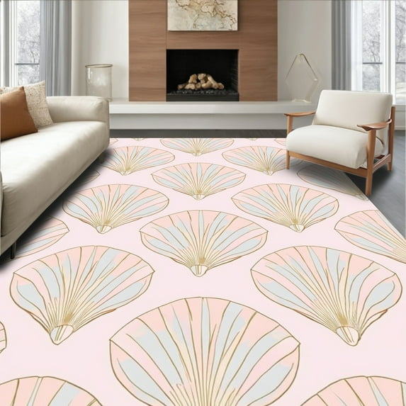 ODIKA 3'x5' Machine Washable Non-Slip Area Rug, Pastel Art Fan Motif ...