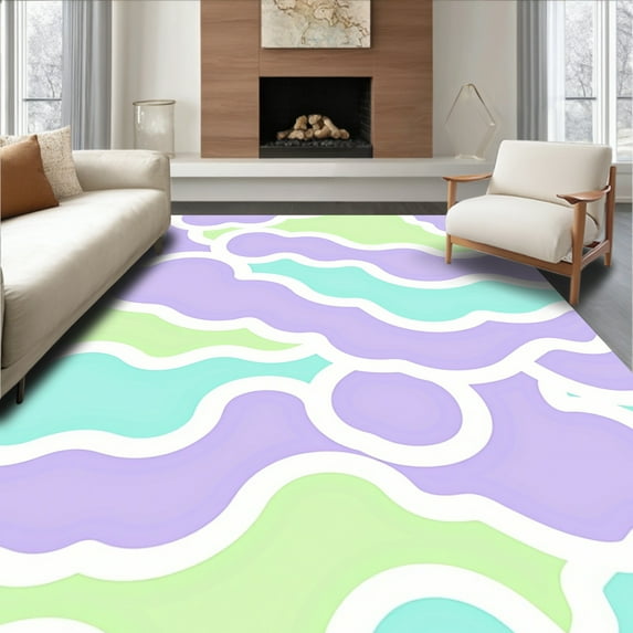 Flatwoven High Traffic Area Rug, Pastel Cloud Ripple Art, Non Slip ...
