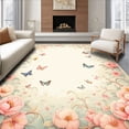Flatwoven High Traffic Area Rug, Pastel Pink Floral for Girls Room, Non ...