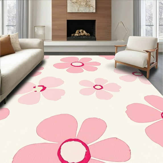 Flatwoven High Traffic Area Rug, Petal Bloom Motif Floor Covering, Non ...