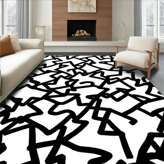 Flatwoven High Traffic Area Rug, Phantom Spots Monochrome Abstract ...