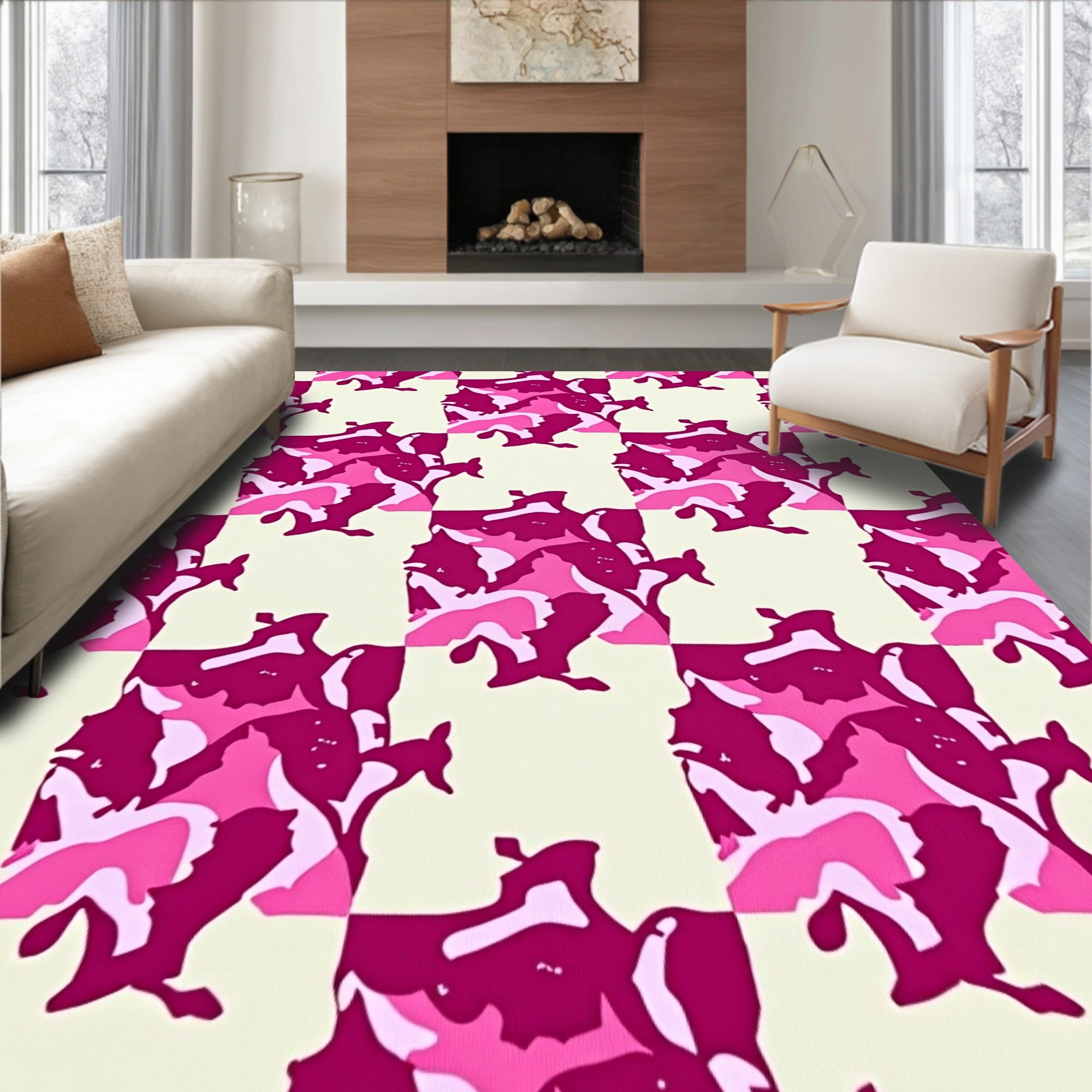 Flatwoven High Traffic Area Rug, Pink Tiger Modern, Non Slip, Stain ...